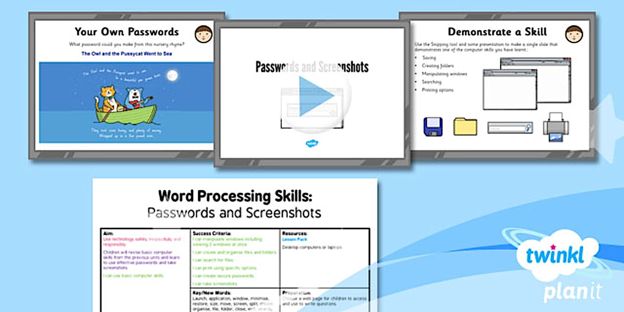 Computing Microsoft Word Skills Passwords And Screenshots Year 3