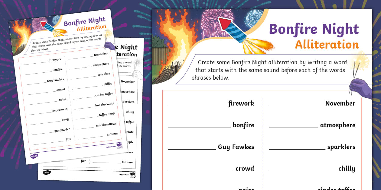 Bonfire Night: Alliteration Worksheet (teacher made)