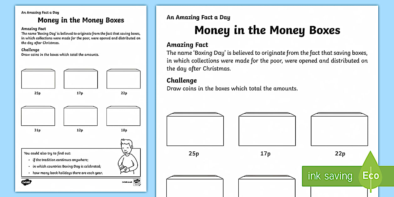 British Money in the Money Boxes Worksheet / Worksheet