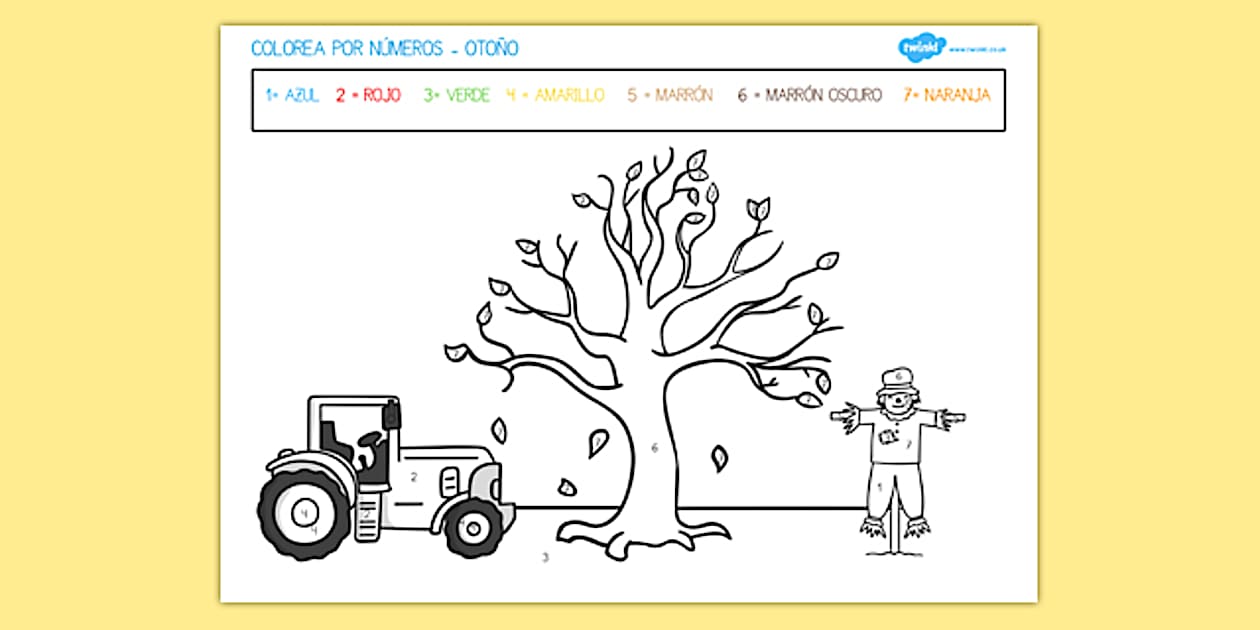 Ficha Colorea por números otoño - Twinkl