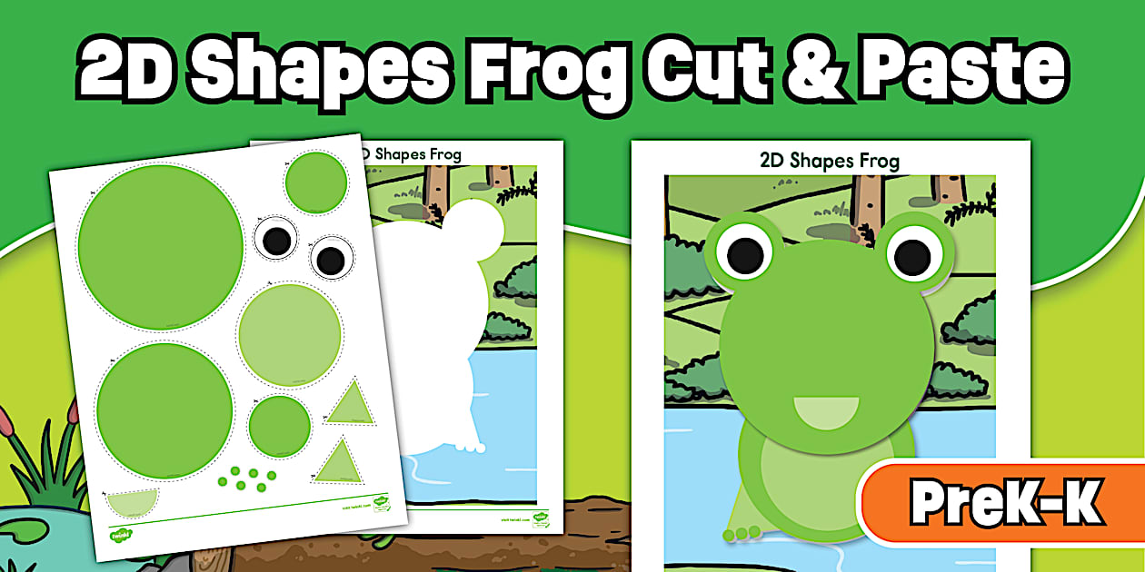 2D Shapes Frog Cut and Paste Worksheet for PreK-K