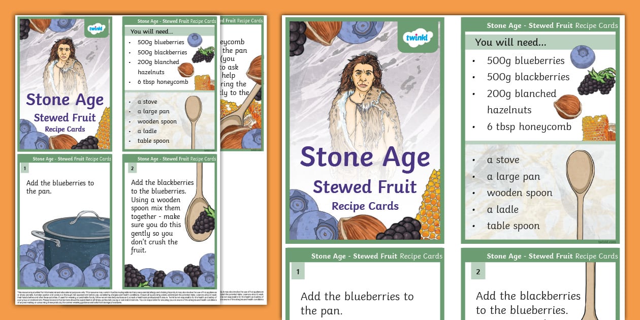 Stone Age Stewed Fruit Recipe Cards (teacher made) - Twinkl