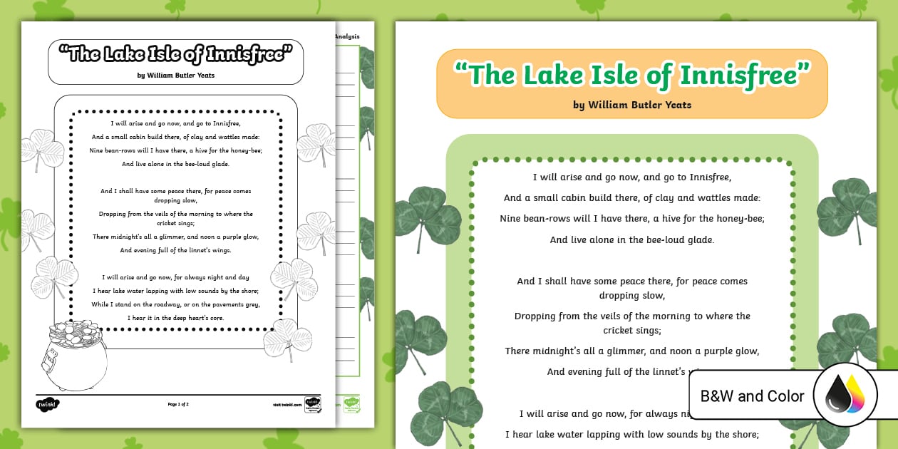 St. Patrick's Day Poem Analysis Worksheet for 6th-8th Grade