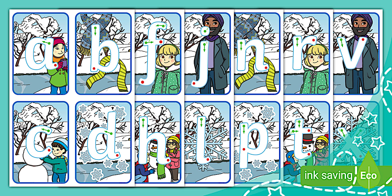 Winter-Themed A to Z Lower-Case Letter Formation Cards