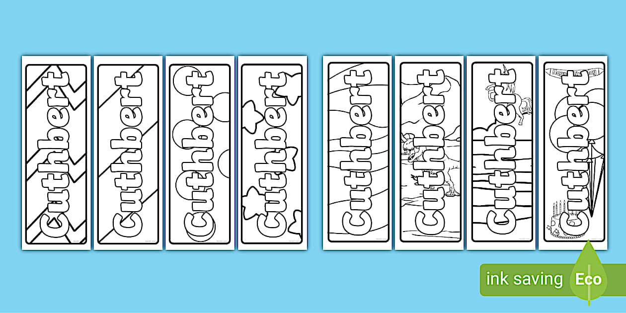 Free Cuthbert Name Simple Colouring Bookmarks for Children!
