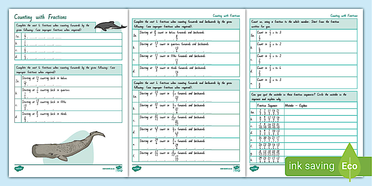 Stage 6 (Phase 2) Counting Fractions Worksheet - Twinkl