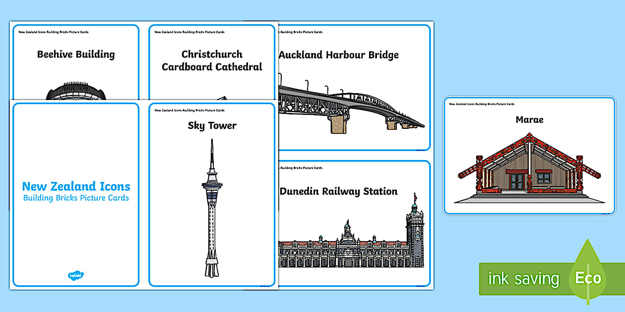 New Zealand Icons Building Bricks Picture Cards - Twinkl