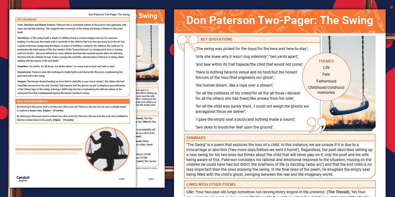 Don Paterson Two-Pager: The Swing (teacher made) - Twinkl