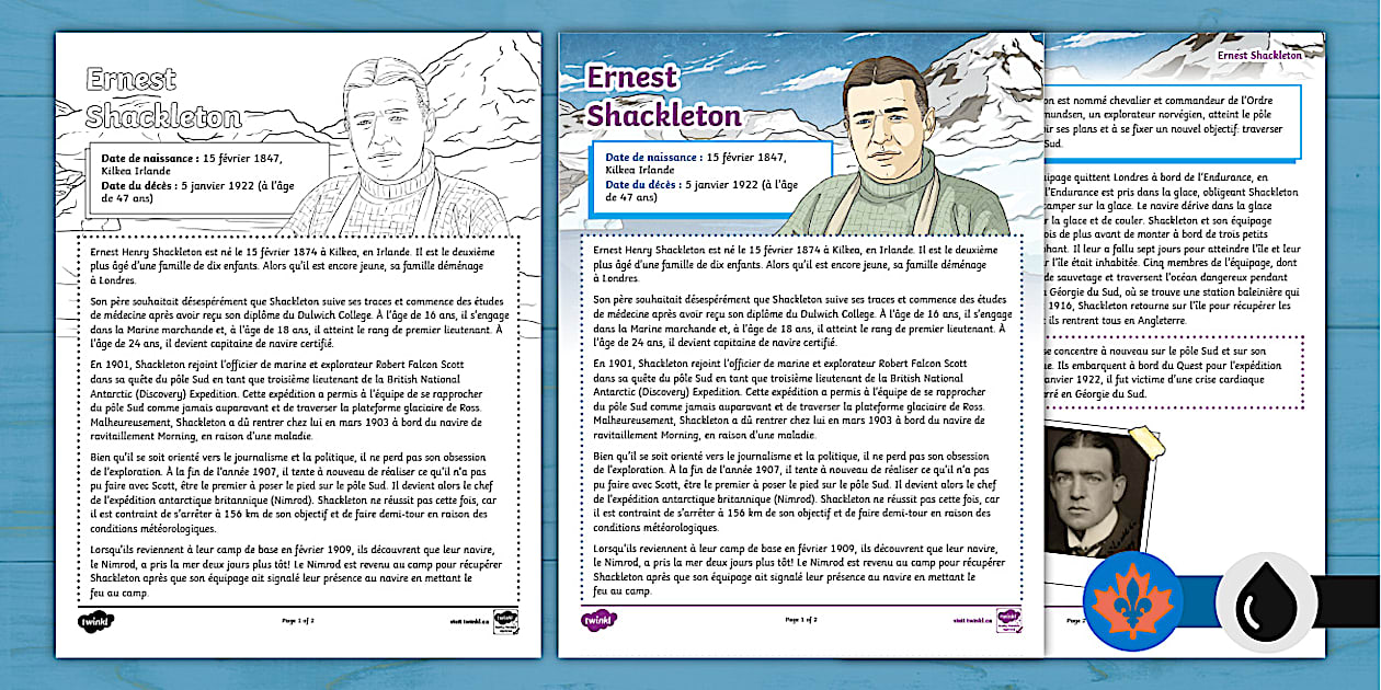 Sir Ernest Shackleton Fact File French - Twinkl