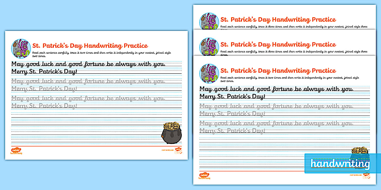 St. Patrick's Day Continuous Cursive Worksheet - KS2