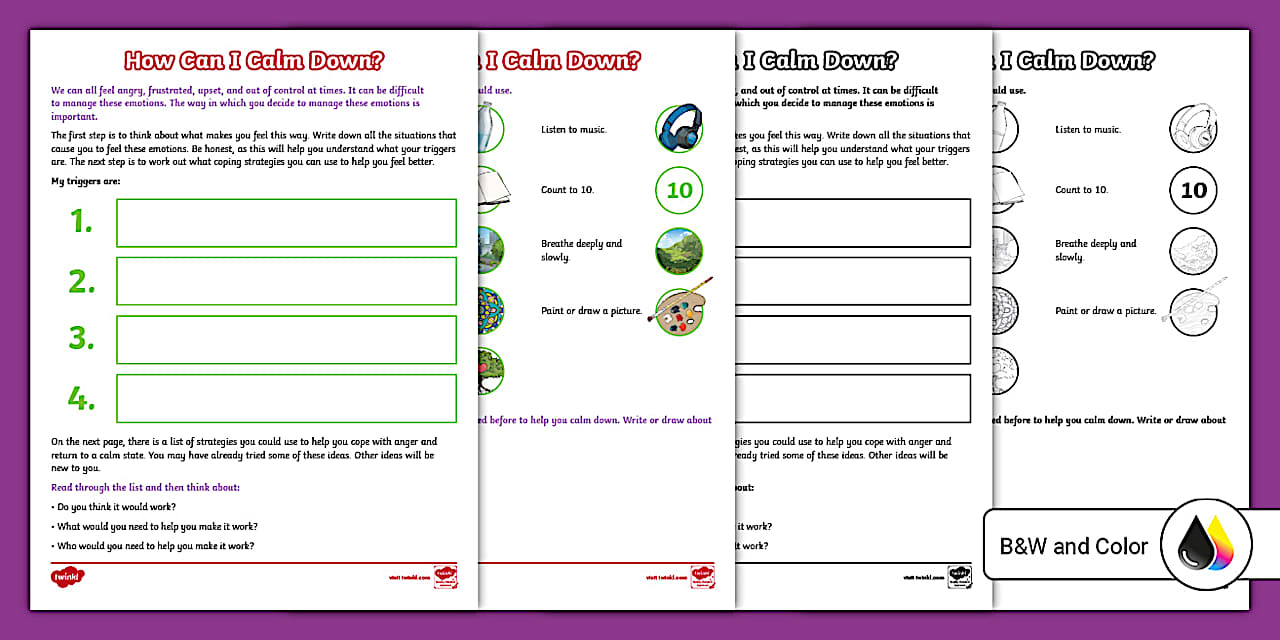 How Can I Calm Down? Activity Worksheet for 3rd-5th Grade