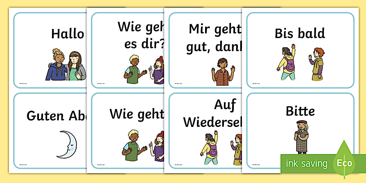 Greetings - German A5 Flashcards (Teacher-Made) - Twinkl