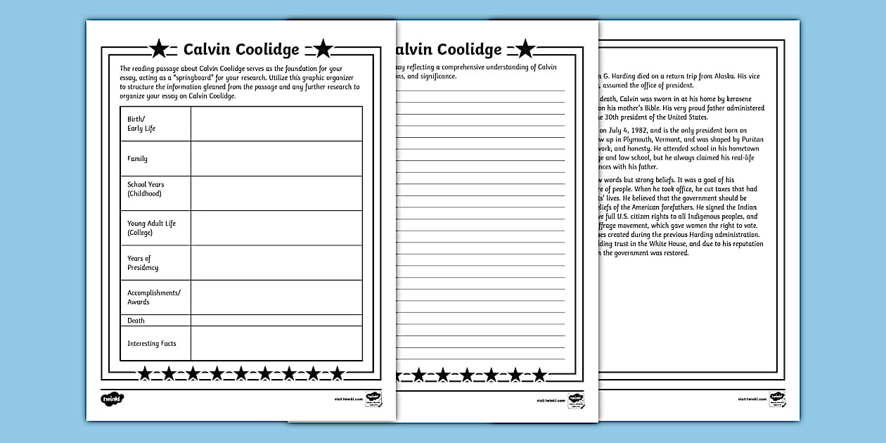 Eighth Grade Calvin Coolidge Organizer and Essay Writing Page