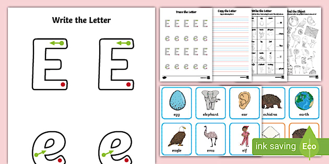 Letter E Handwriting Worksheets - F-2 - Handwriting Resource