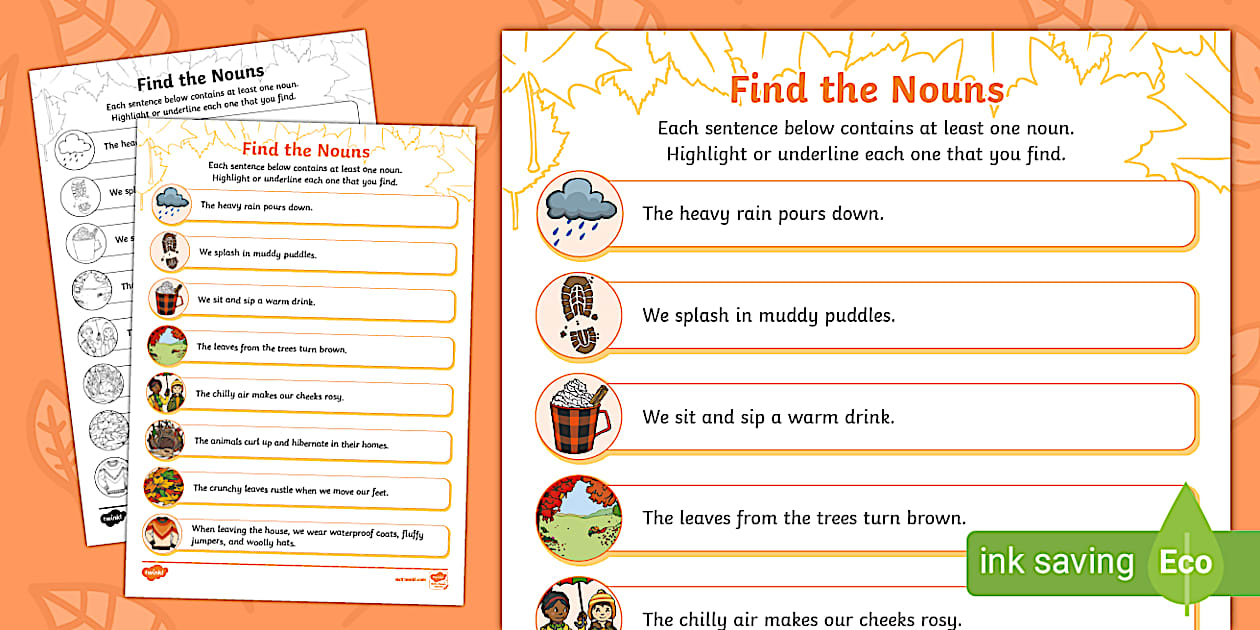 Autumn Find the Nouns Worksheet (teacher made) - Twinkl