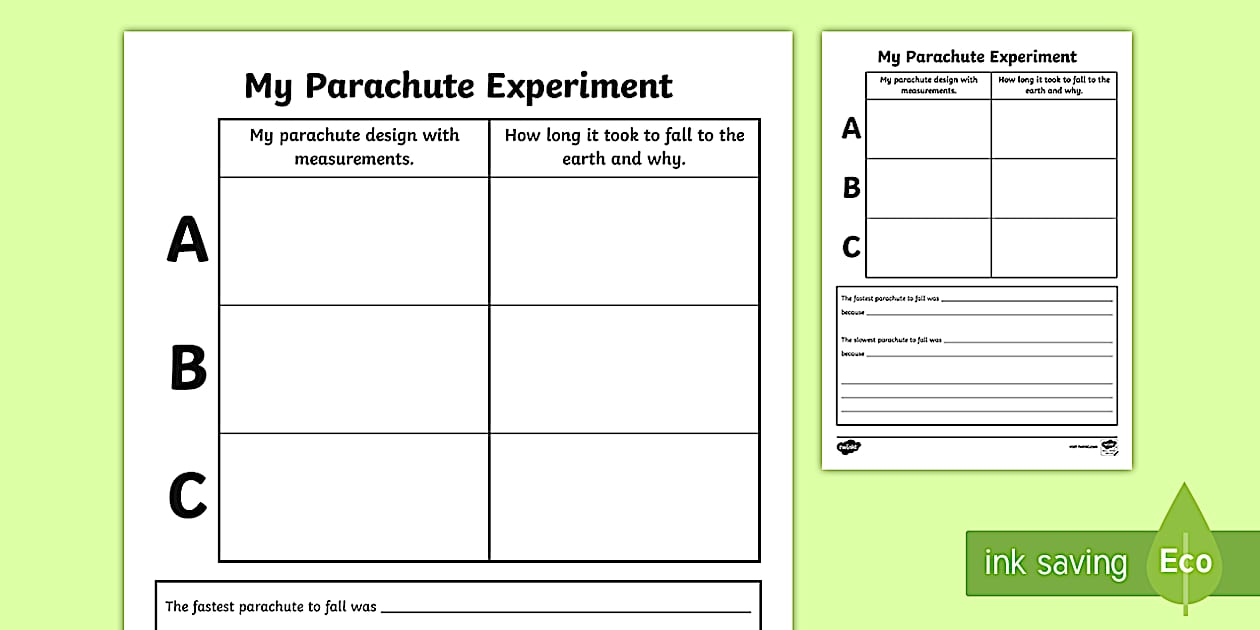 Editable My Parachute Experiment Write Up Sheet - Twinkl