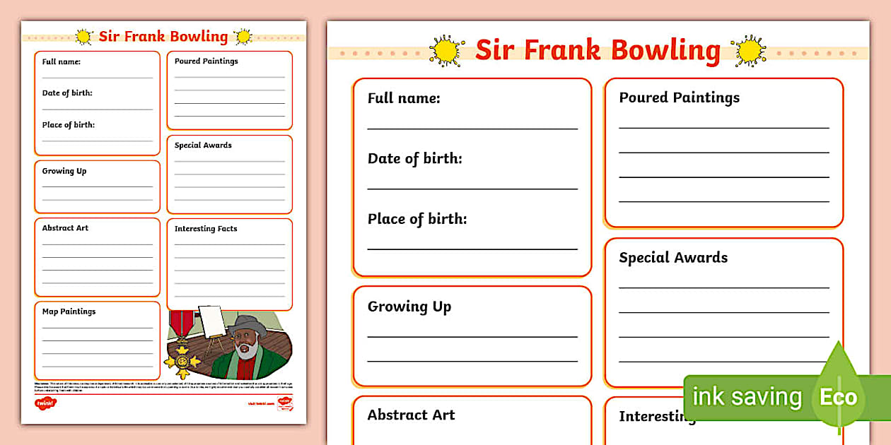 Sir Frank Bowling Fact File Template (teacher made) - Twinkl