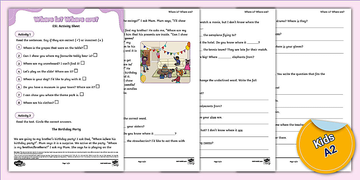 ESL Where is/are Activity Sheet for Kids - Twinkl