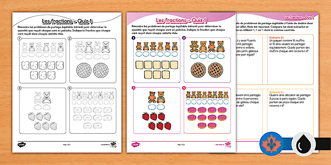 Grade 3 Fractions Mini Assessment 1 French (Lehrer gemacht)