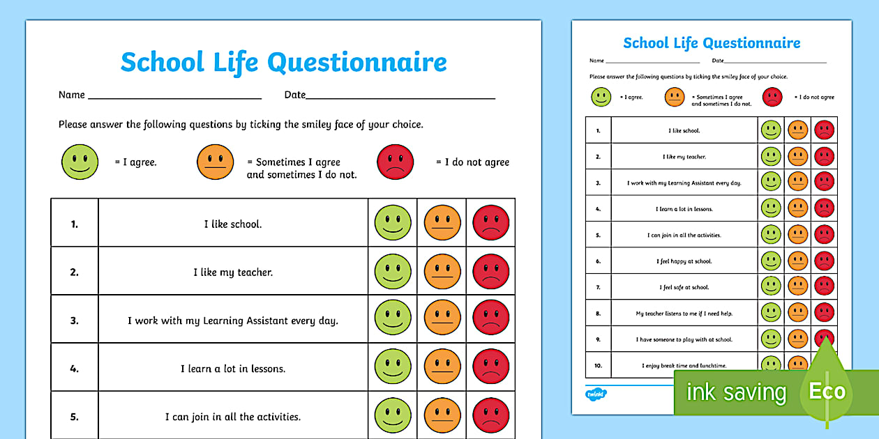 School Life Pupil Voice Questionnaire Editable Proforma