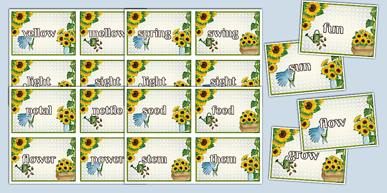 Sunflower Themed Rhyming Cards - Rhyming