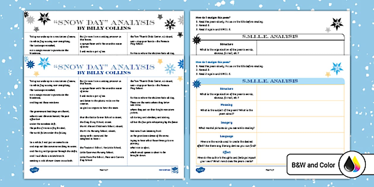 Seventh Grade Snow Day Poem Analysis Worksheet - Twinkl