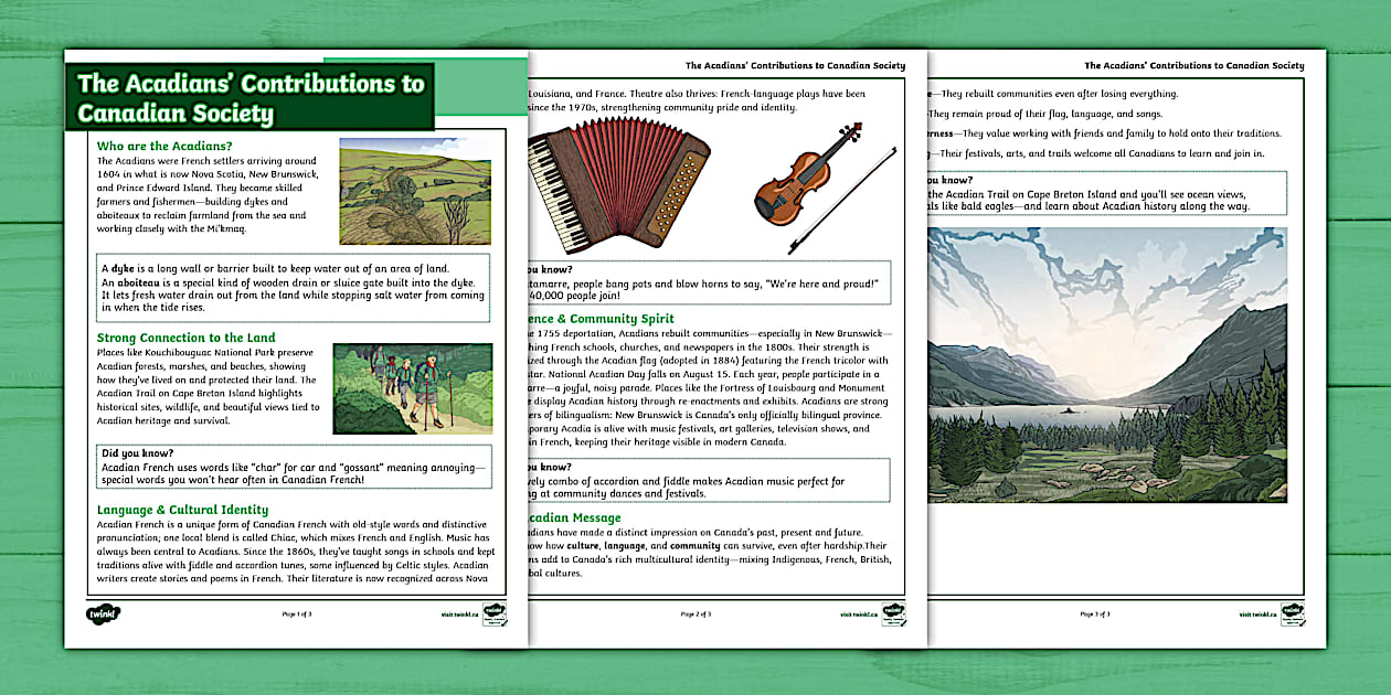 Acadians Facts – Grades 4–6 Fact File | Twinkl Canada