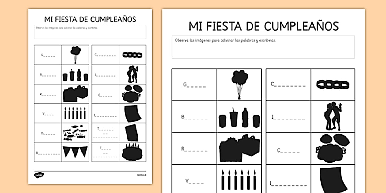 Ficha de sombras: Mi fiesta de cumpleaños - Twinkl