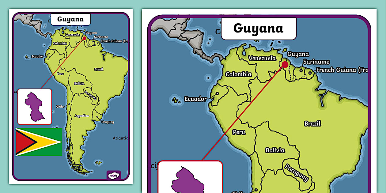Guyana on a Map Display Poster (teacher made) - Twinkl