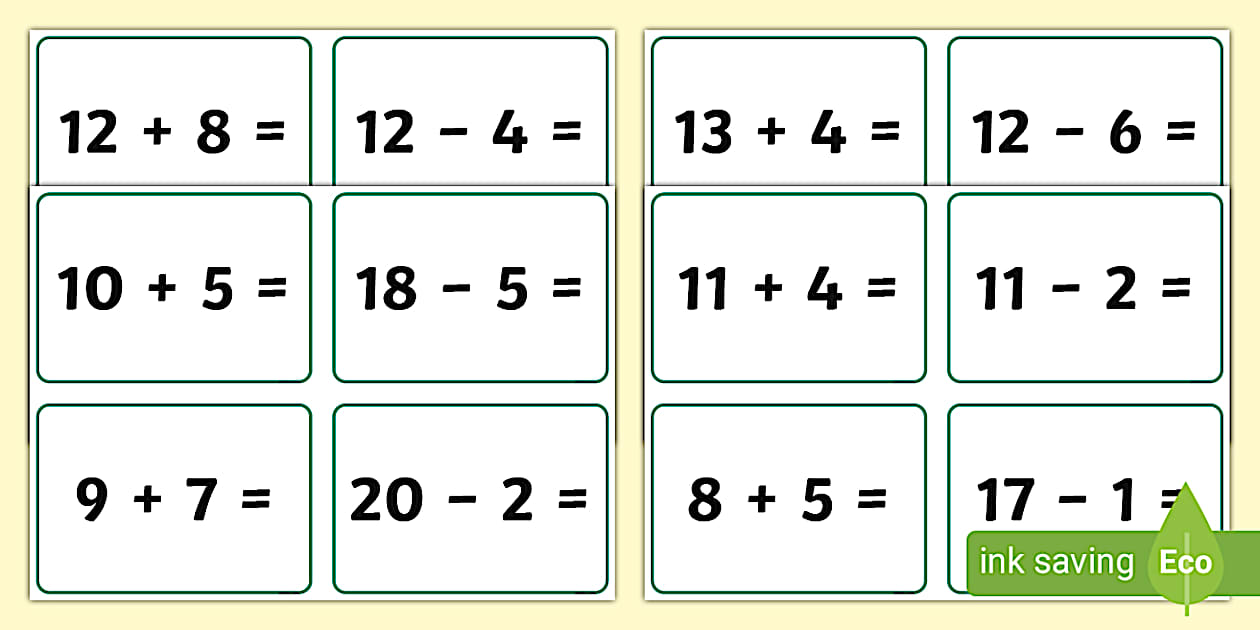 👉 Mental Maths Number Facts Within 20 Flash Cards