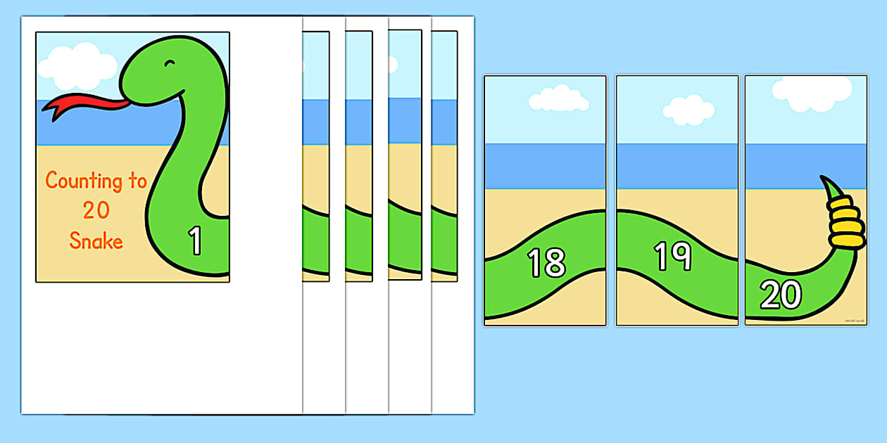 Black and White Counting 1 to 20 Snake Puzzles - Twinkl