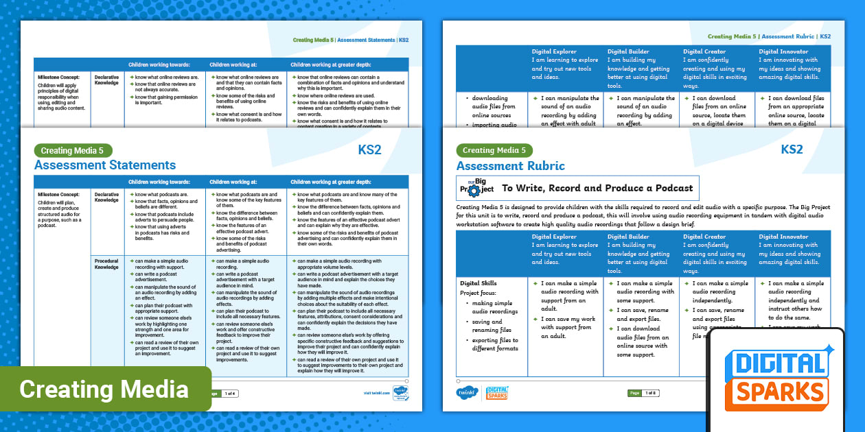 Digital Sparks: Creating Media 5: Assessment Pack - Twinkl