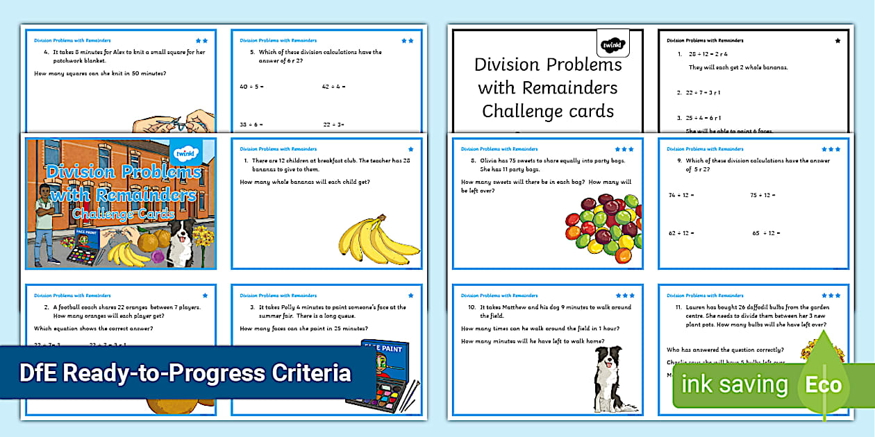 👉 Division Problems with Remainders Challenge Cards
