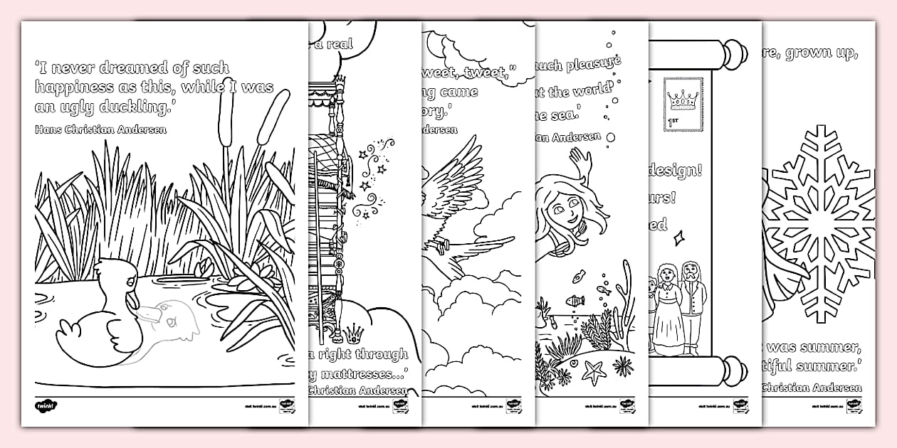 Hans Christian Andersen Book Quotes Colouring Pages - Twinkl