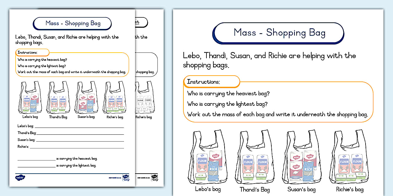 Grade 2 Maths: Mass: Shopping Bags (teacher made) - Twinkl