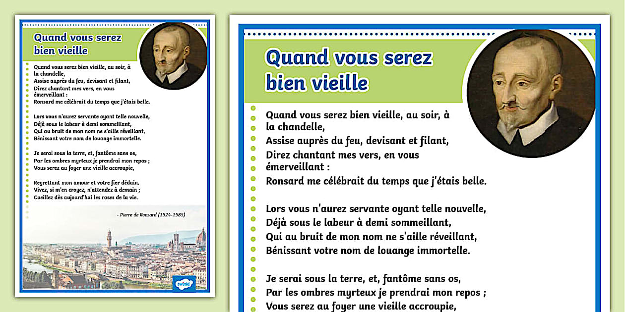 Quand vous serez bien vieille - poème de Ronsard - Twinkl