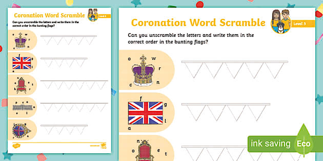 Coronation-Themed Level 5 Phonics Word Scramble - KS1