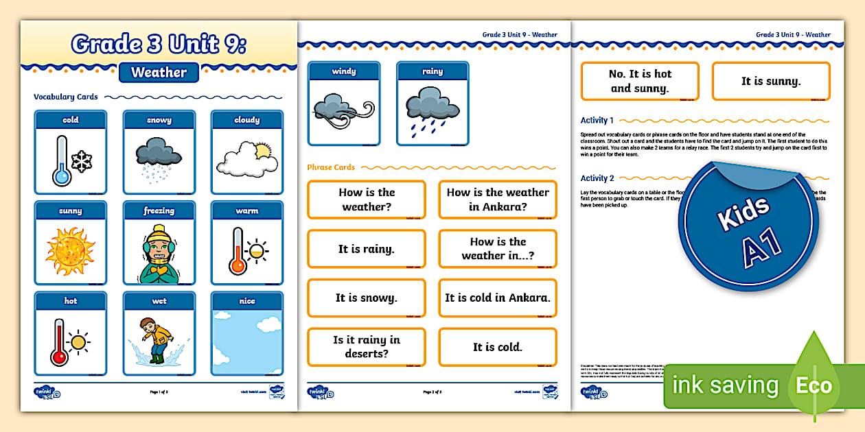Turkey Curriculum English Vocabulary Cards: Grade 3 Unit 9