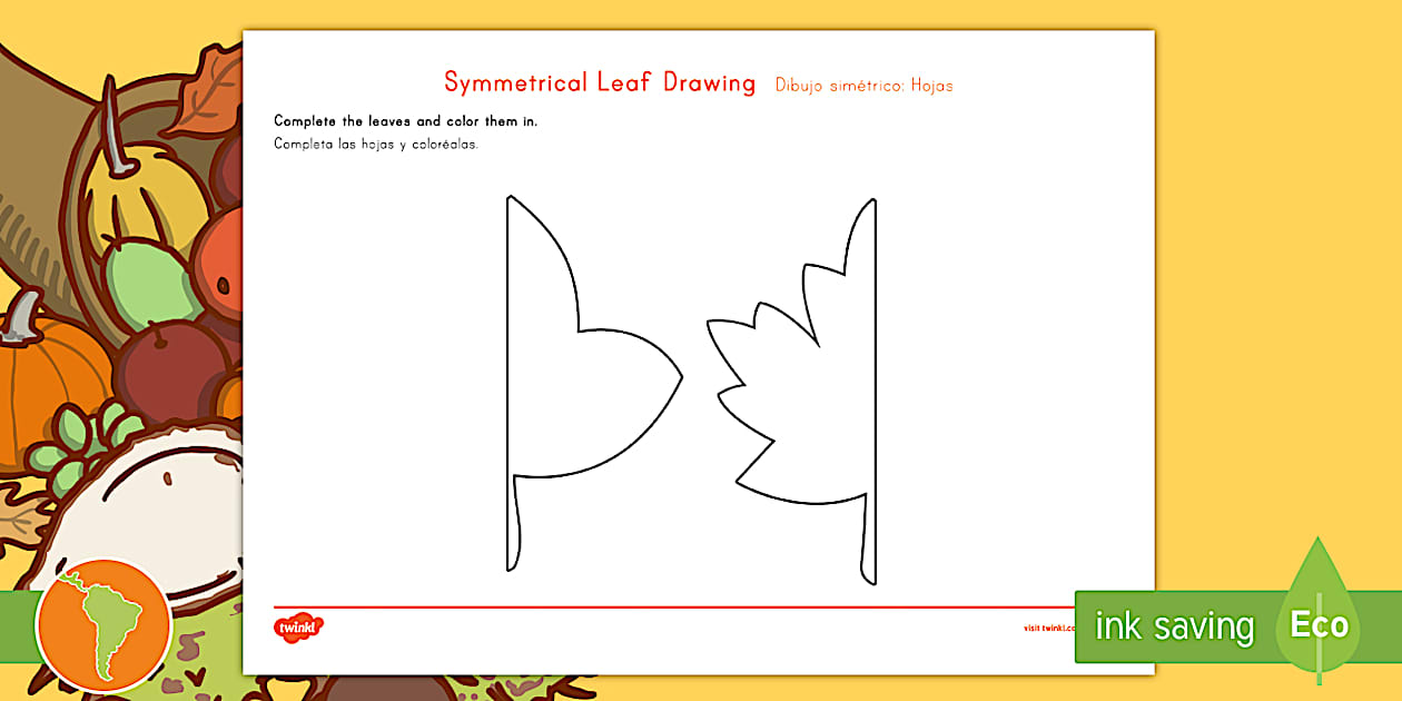 Fall Symmetrical Leaf Drawing Templates English/Spanish