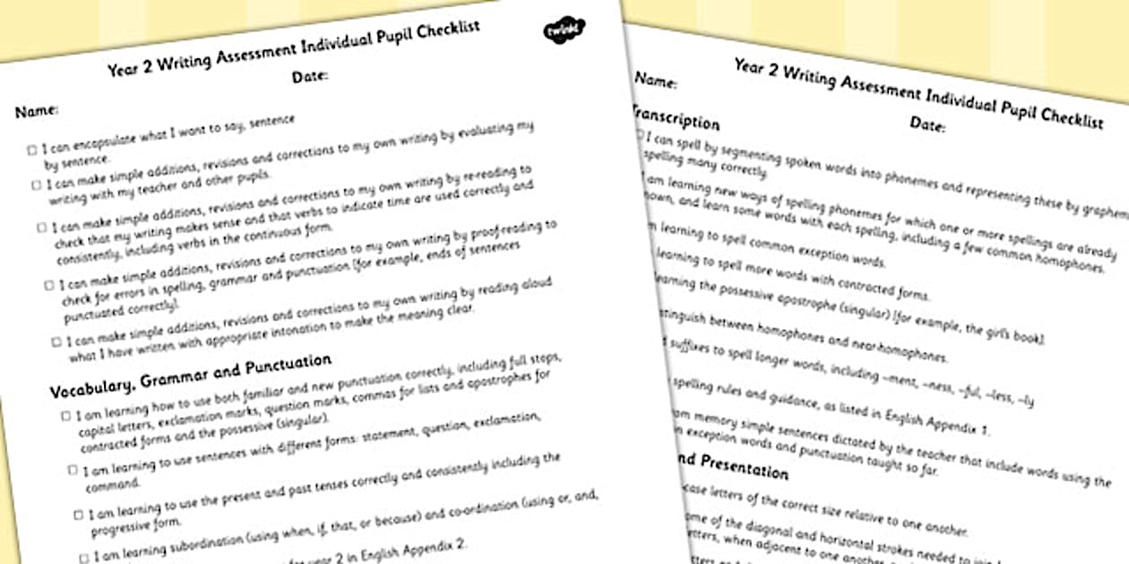 Editable 2014 Curriculum Year 2 English Writing Assessment Individual