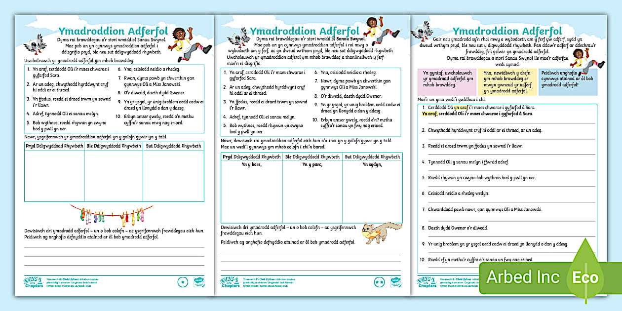 Sanau Swynol: Gweithgaredd Ymadroddion Adferfol - Twinkl