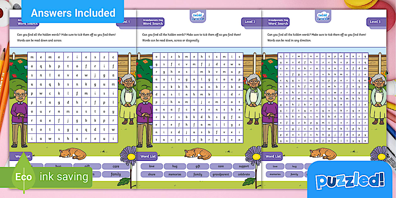 Fun Grandparents Day Word Search Puzzle Pack - AL - Kids