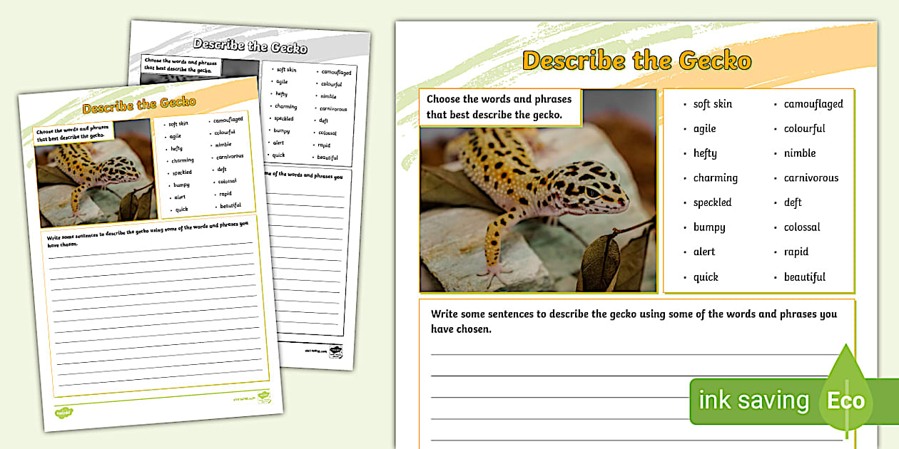 Describe the Leopard Gecko Worksheet (teacher made) - Twinkl