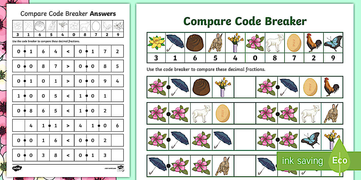 Spring-Themed Compare Decimals Worksheet (Teacher-Made)