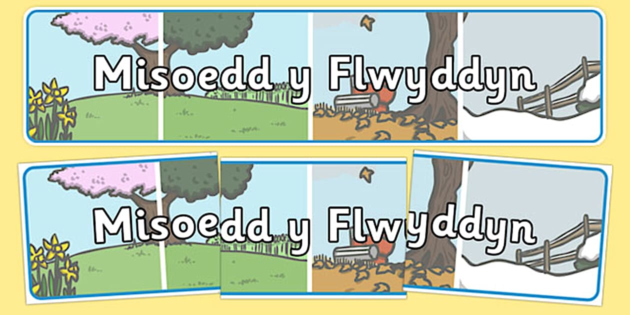Months of the Year Cymraeg Display Banner | Twinkl Resources