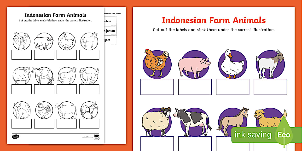 Editable Farm Animals Cut and Paste Activity - Indonesian