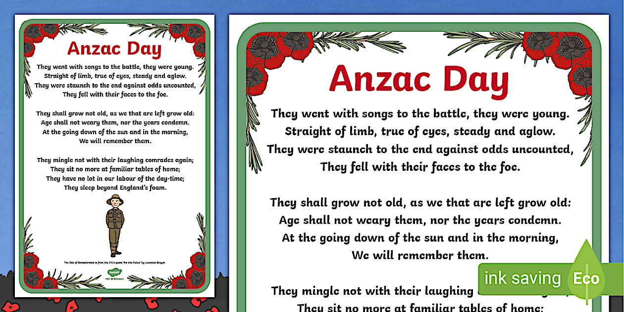 Anzac Day Ode of Remembrance Poem | Display Poster | Twinkl