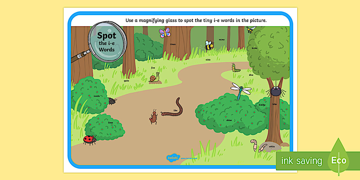 Black and White Phase 5 i-e Words Minibeasts Scene Magnifying Glass ...