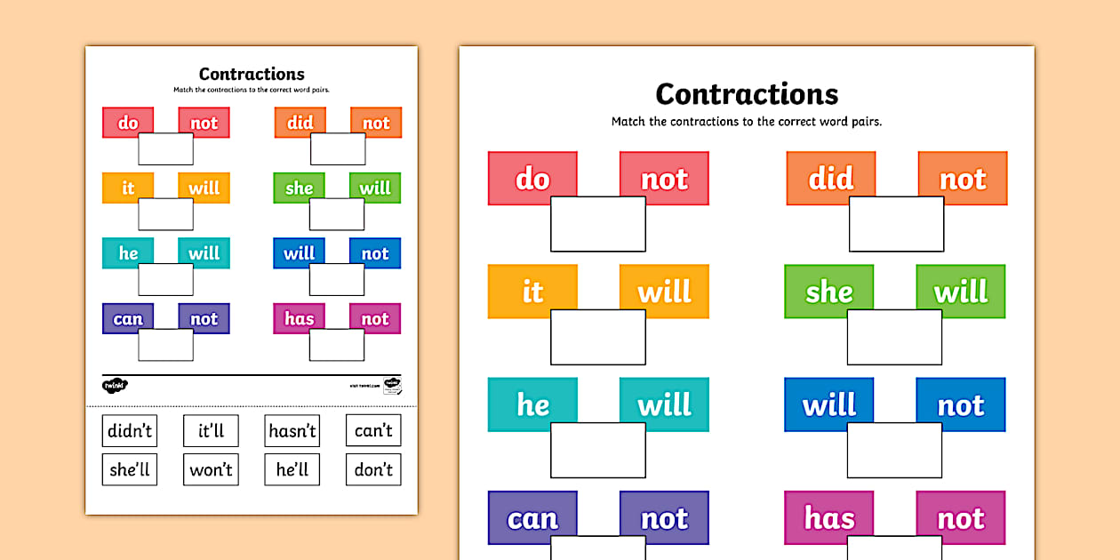 Contraction Words Worksheet – Teaching Resources - Twinkl