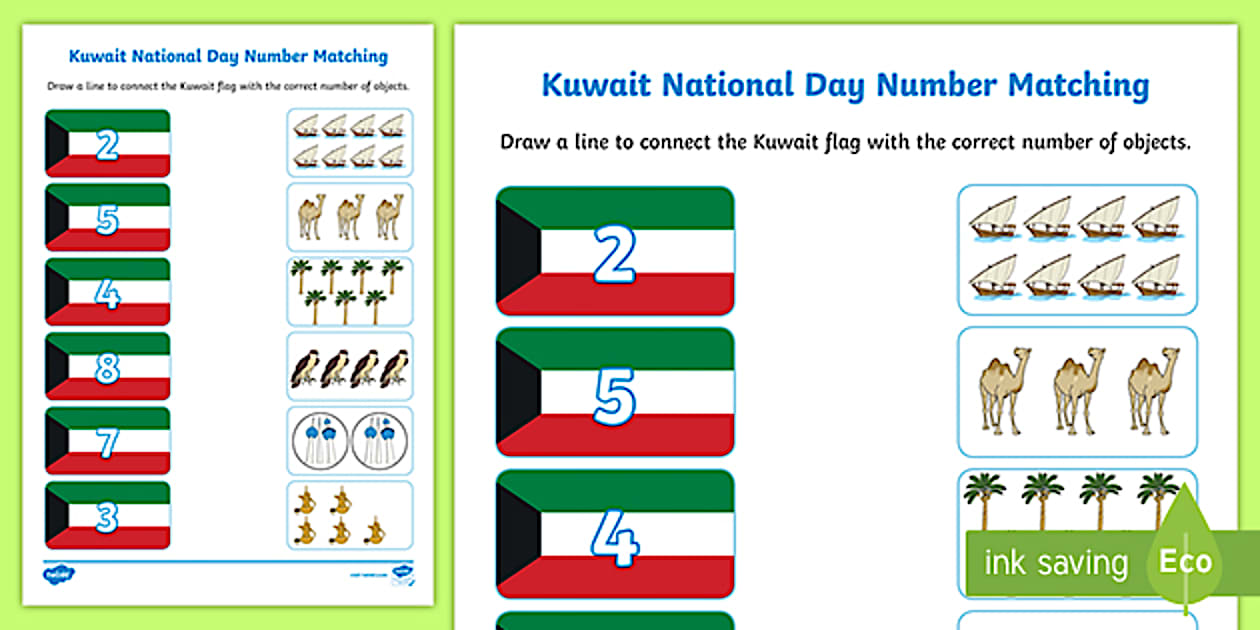 Kuwait National Day Number Matching worksheet (Teacher-Made)